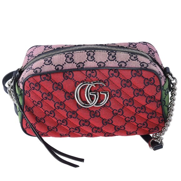 Gucci | Bags | Gucci Gg Marmont Shoulder Bag 447632 Red Pink Green ...